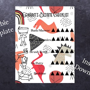 Dinosaur Rainbow Themed Bedtime Checklist Star Chart, Neutral Dinosaur ...