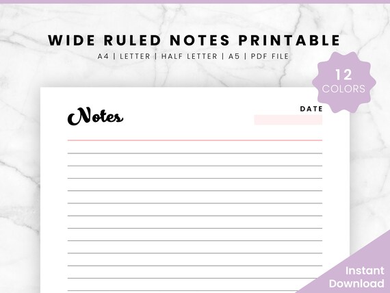 Wide Ruled Lined Notes Printable Page PDF Instant Download - Etsy