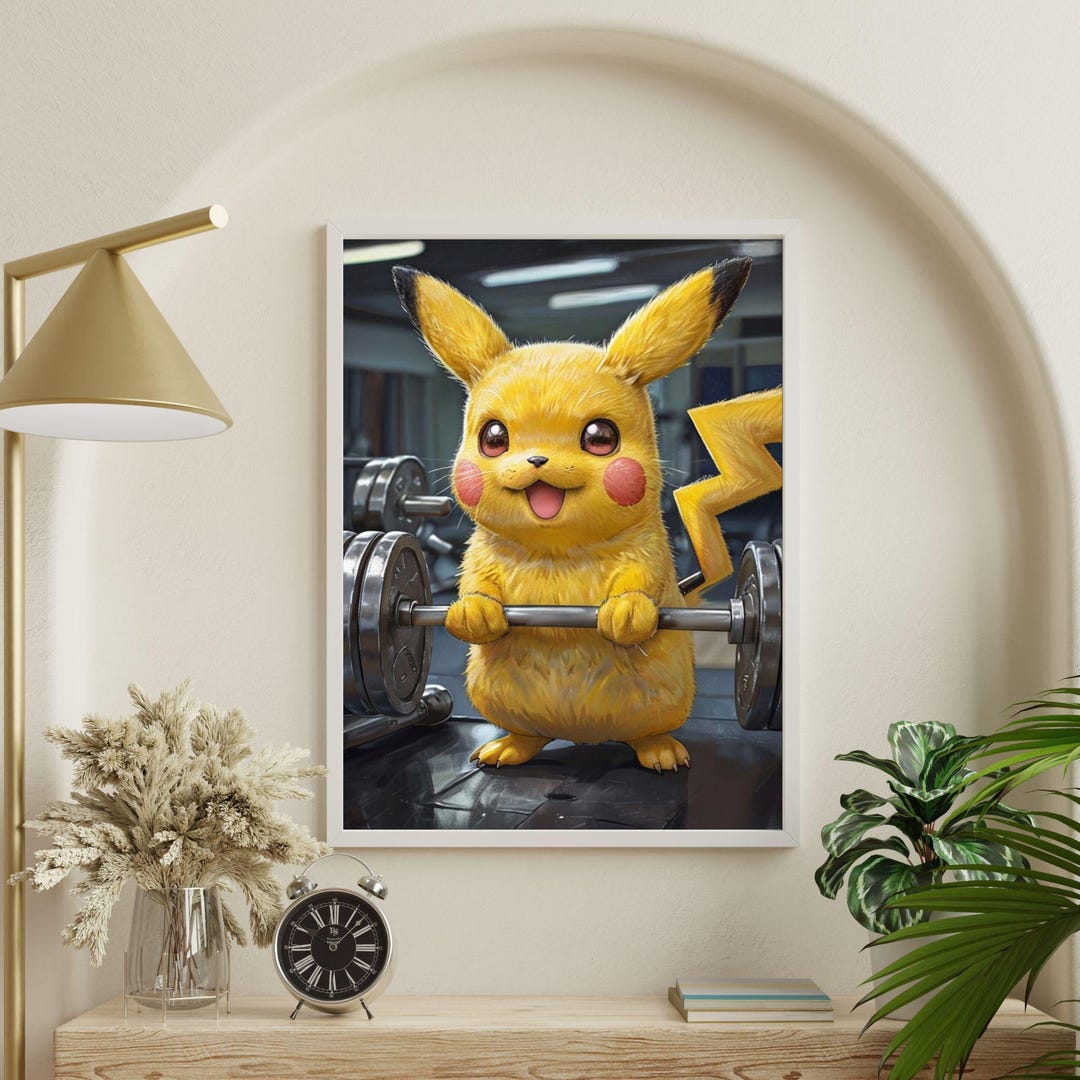 Pikachu Lifting Weights Inspired Poster. A6-A2 Print Unframed ...