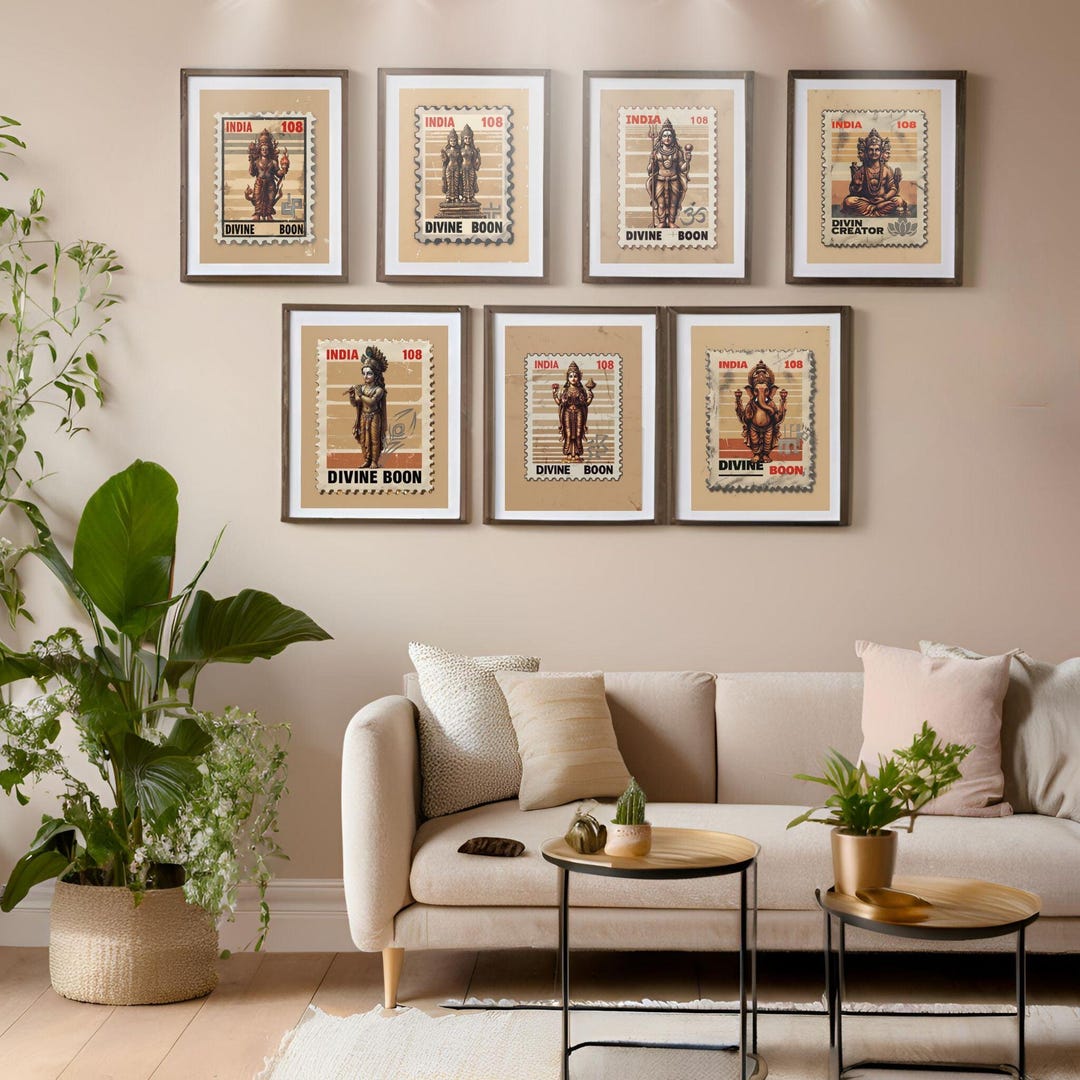 8 Hindu Gods Stamp Art, Hindu Deity, Divine Boon. Diwali Gift Spiritual ...