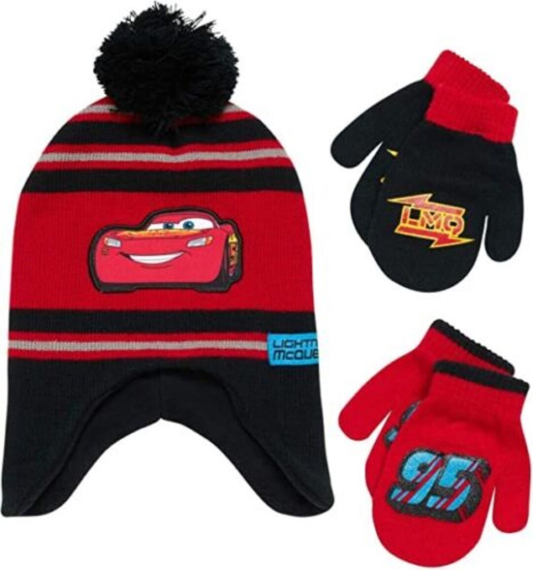 Disney Cars Lightning Mcqueen Winter Hat and 2 Pair Mittens or Gloves ...