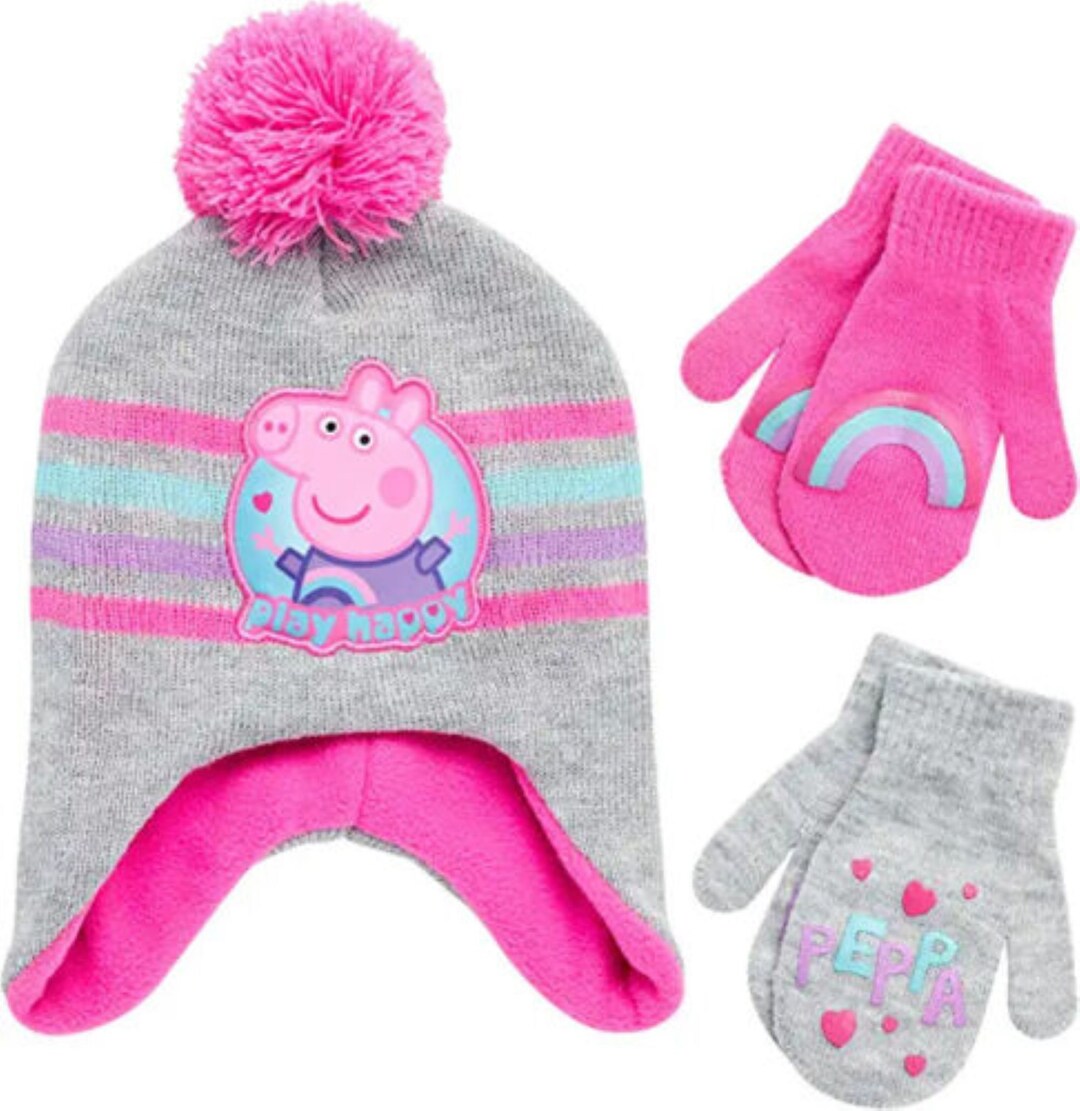 Hasbro Peppa Pig Winter Beanie Hat & 2 Pair of Mittens Set, Toddler ...