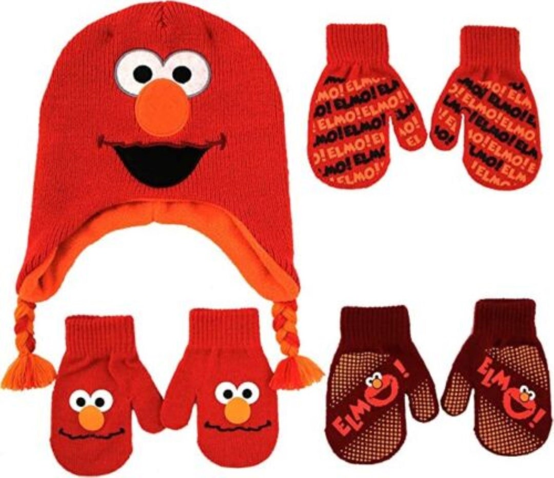 Sesame Street Elmo Winter Hat and 3 Pairs of Mittens for Toddler Boys ...