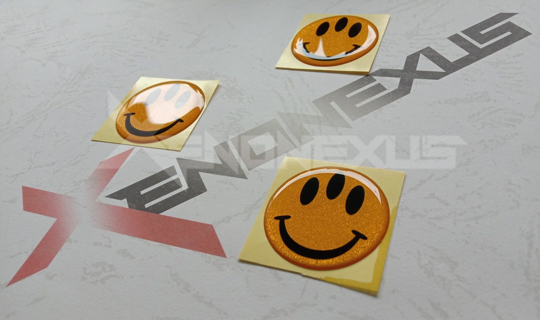 Three Eyed Smiley Face Evolution Logo Reflective Elastic Epoxy Sticker ...