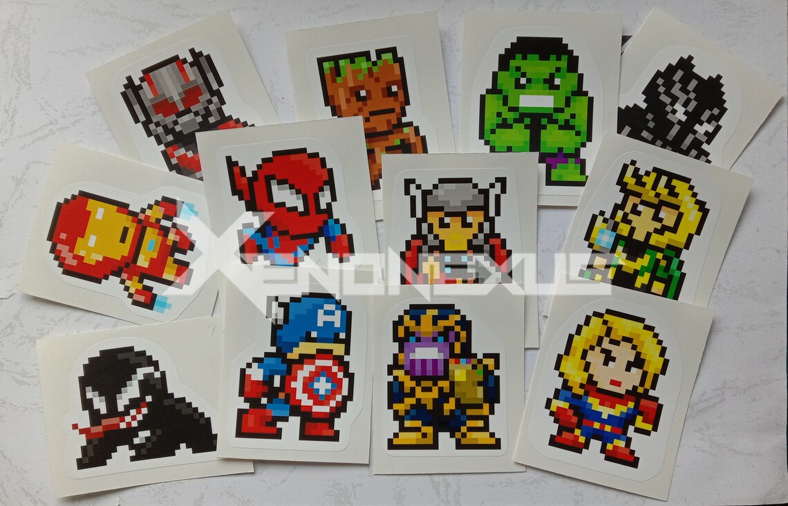 Super Hero 8 Bit Pixel Character Decal Vinyl Sticker Pack - Etsy