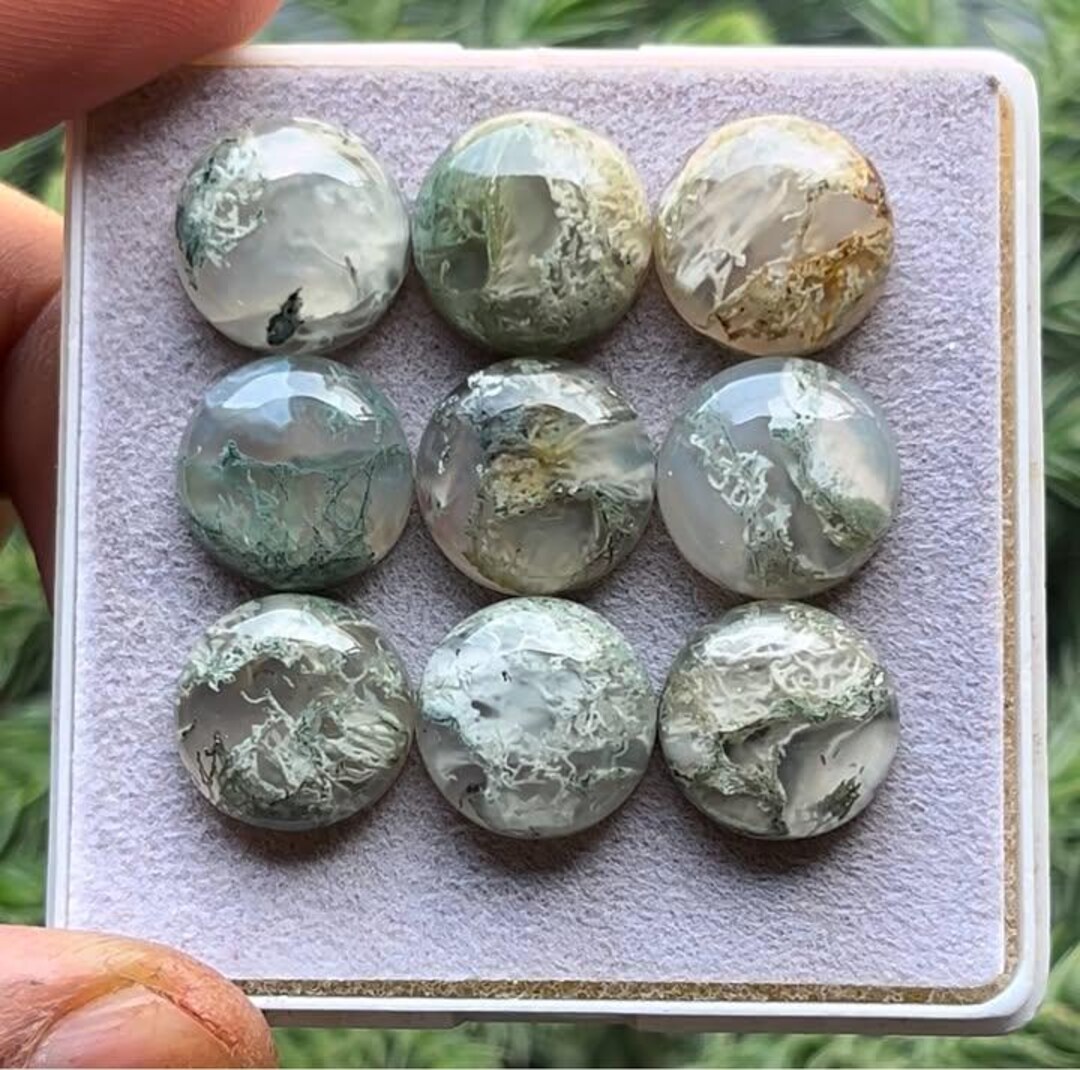 Natural Moss Agate Flat Back Cabochons Loose Gemstone Round Shape, Size ...