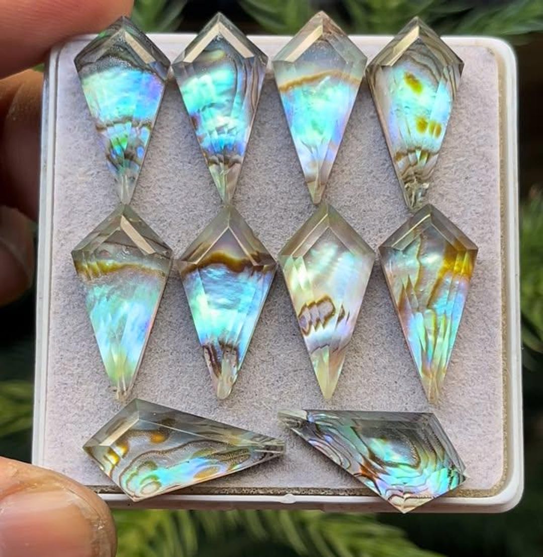 Abalone Shell Kite Slice: Clear Quartz Doublet, 10x20mm, 10 Piece Lot ...