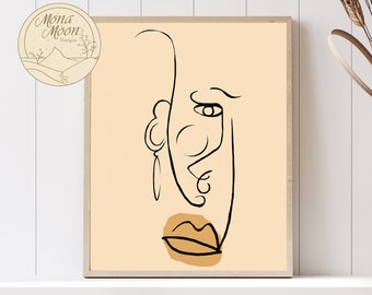Abstract Woman Face Line Drawing Print Minimal Print Mid | Etsy