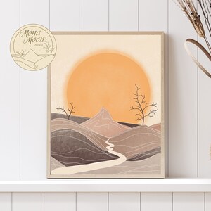 Boho Desert Wall Art, Mid Century Modern Desert Print, Sunset Digital ...