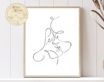 Kiss Line Art, Abstract One Line Art Kiss, Line Drawing ,couple Single ...
