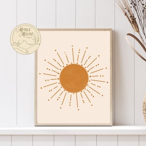 Boho Sun Print, Sunrise Wall Art, Yellow Sun Poster, Boho Art Print ...
