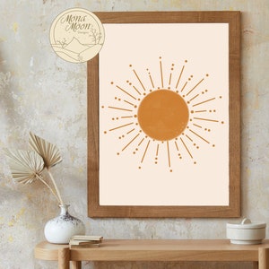 Boho Sun Print, Sunrise Wall Art, Yellow Sun Poster, Boho Art Print ...