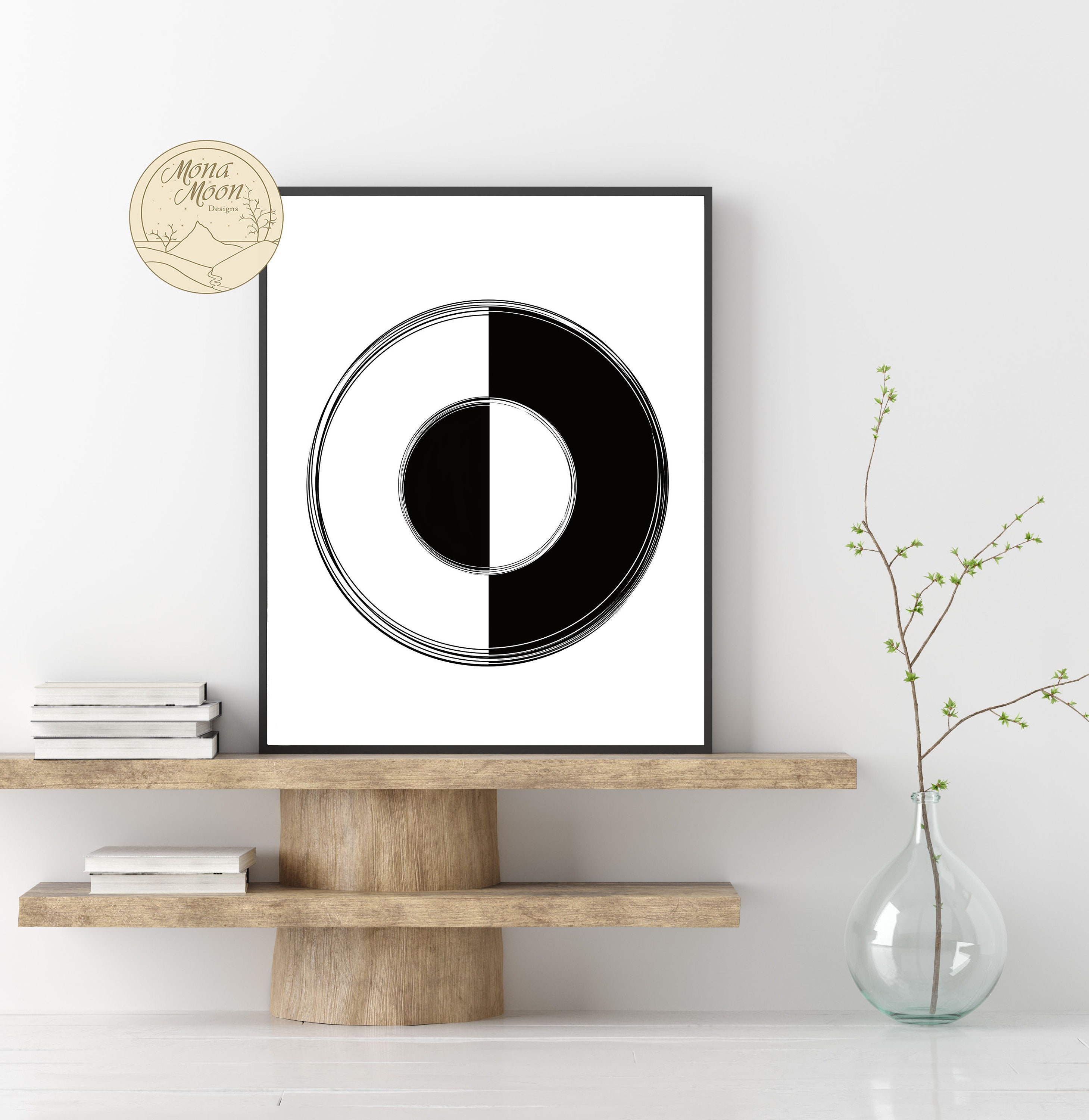 Black and White Abstract Circle Print, Modern Design, Abstract Wall Art ...