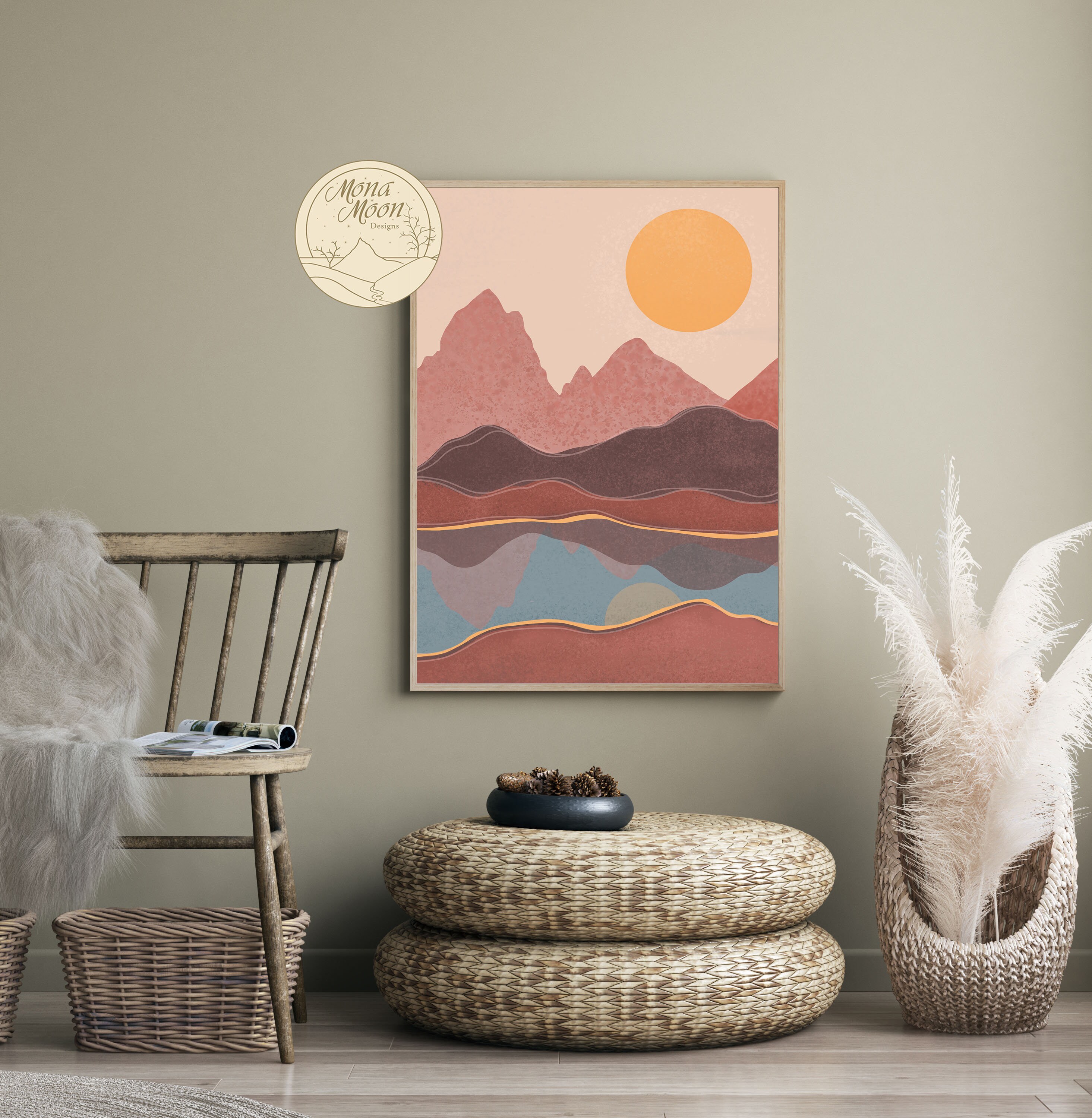 Western Boho Desert Landscape Print, Sun Abstract Prints, Dessert ...