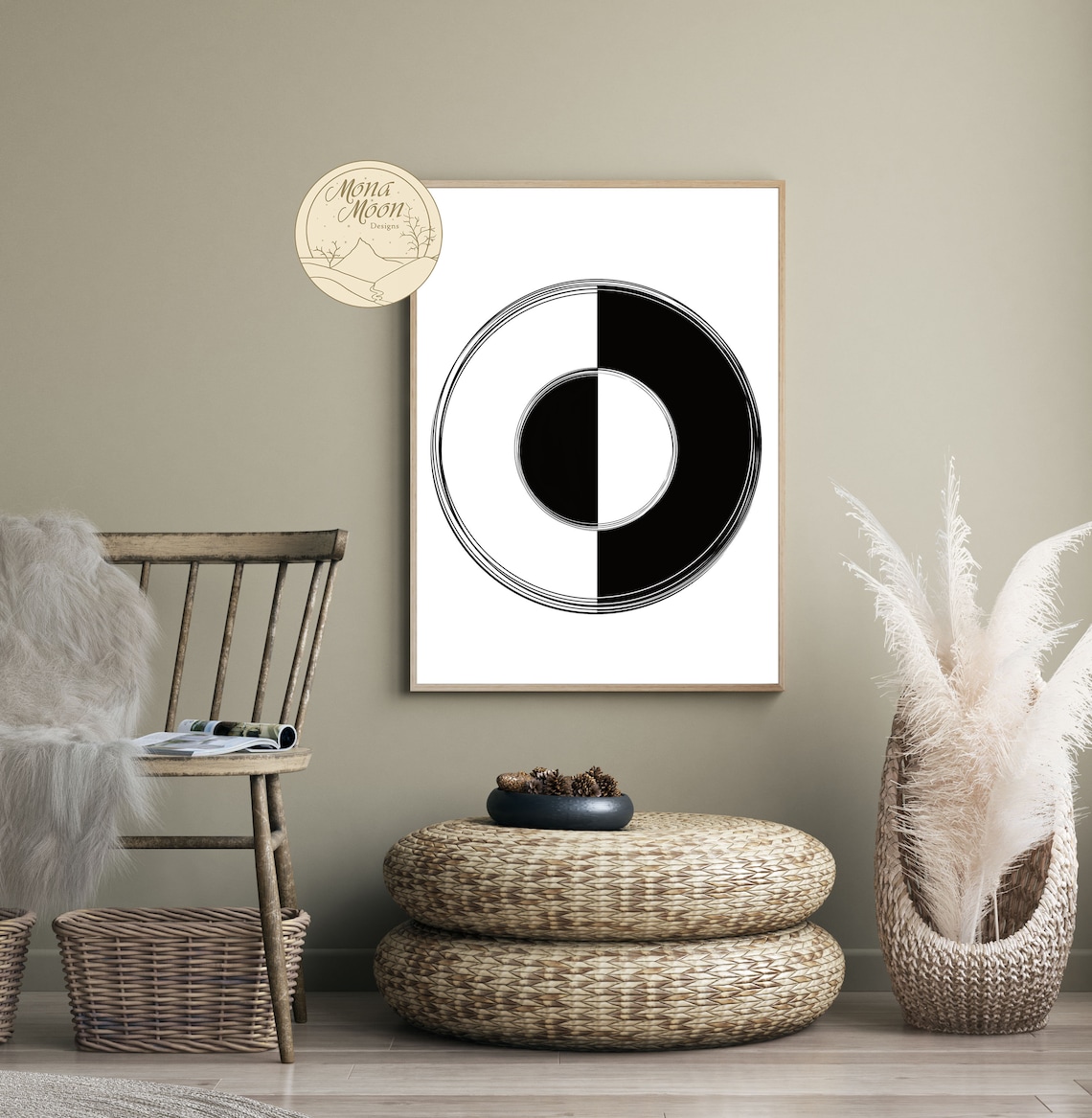 Black and White Abstract Circle Print, Modern Design, Abstract Wall Art ...