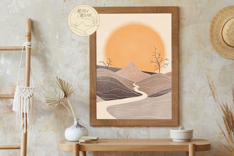 Boho Desert Wall Art, Mid Century Modern Desert Print, Sunset Digital ...