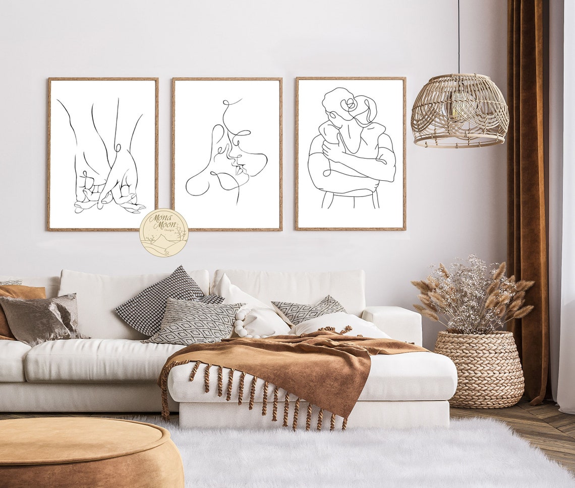 Couple One Line Drawing, Minimalist Line Art, Bedroom Wall Art, Gallery ...