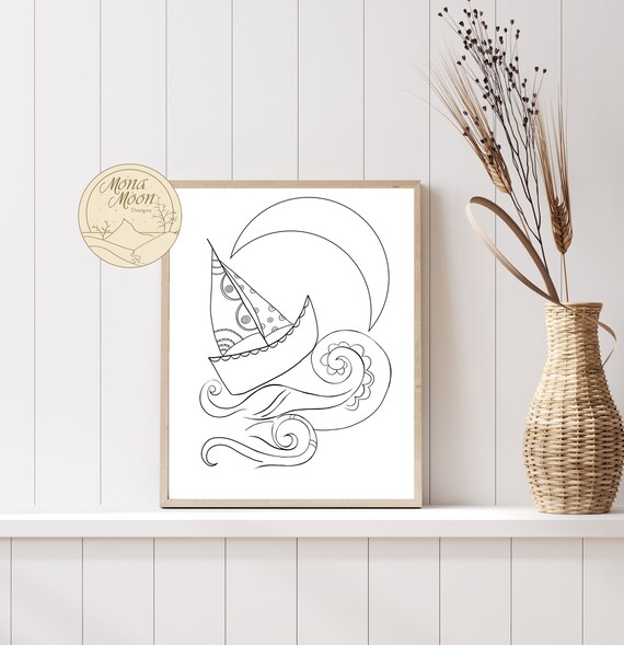 Line Drawing Print Ship on Wave Line Art Sailing Ship Line | Etsy