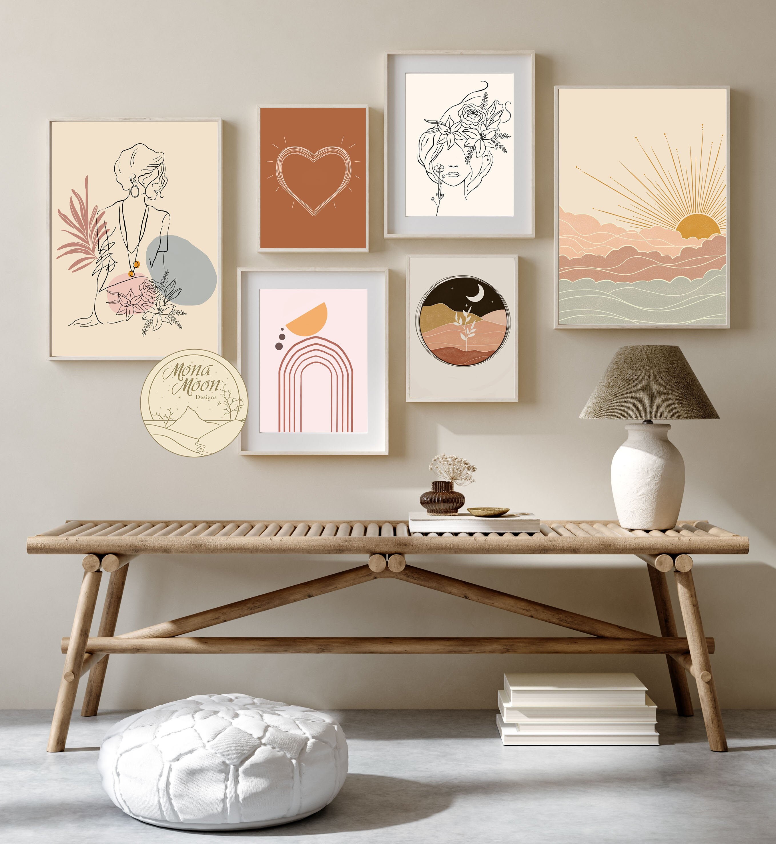 Boho Gallery Wall Set of 6 Prints Above Bed Decor Boho Decor - Etsy