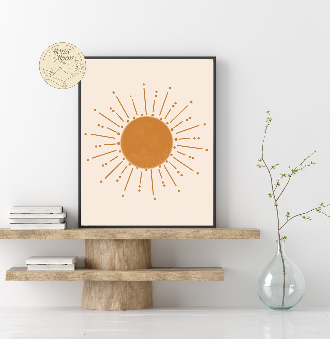 Boho Sun Print, Sunrise Wall Art, Yellow Sun Poster, Boho Art Print ...