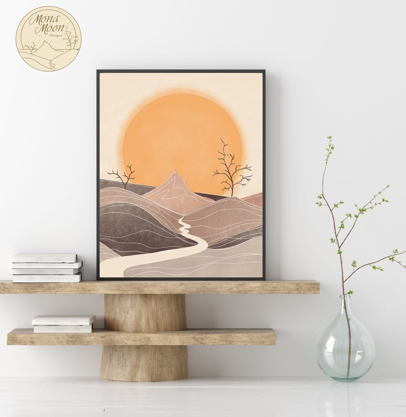 Boho Desert Wall Art, Mid Century Modern Desert Print, Sunset Digital ...