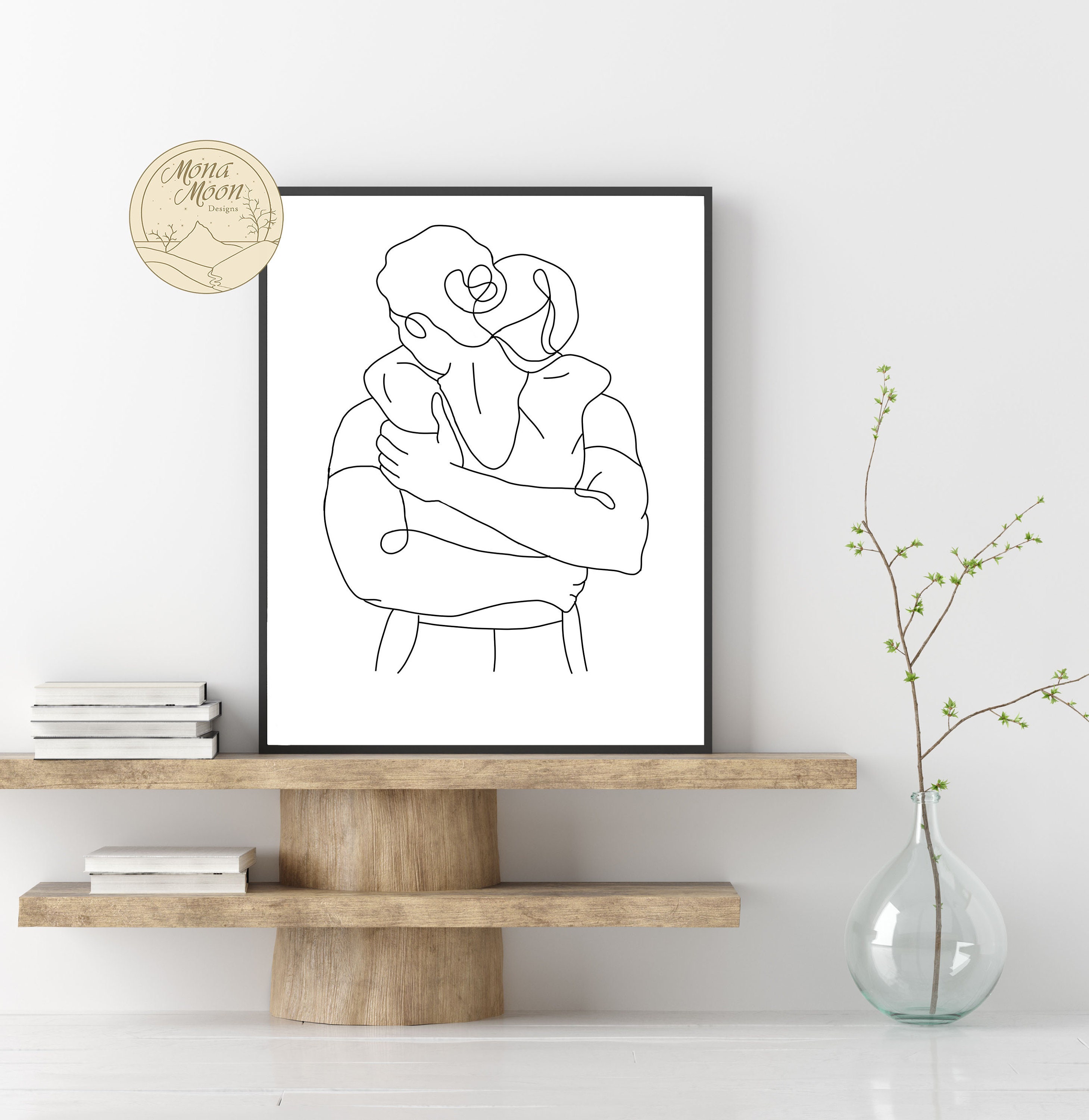Couple Hugging Art, Line Art Couple Print, Line Art Printable Wall Art ...