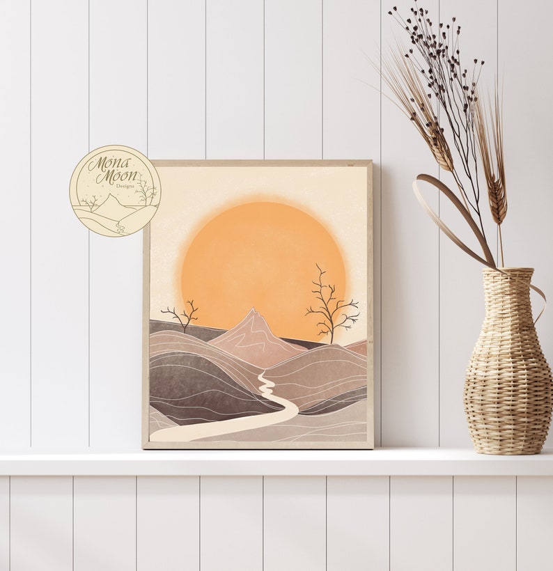 Boho Desert Wall Art, Mid Century Modern Desert Print, Sunset Digital ...