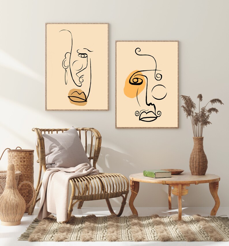 Female Line Art, Print Set of 2, Abstract Woman Face, Minimal Print ...