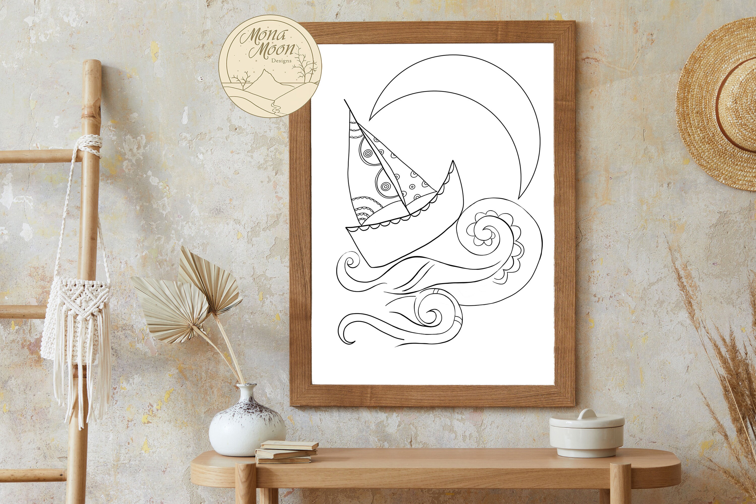 Line Drawing Print, Ship on Wave, Line Art, Sailing Ship, Line Poster ...