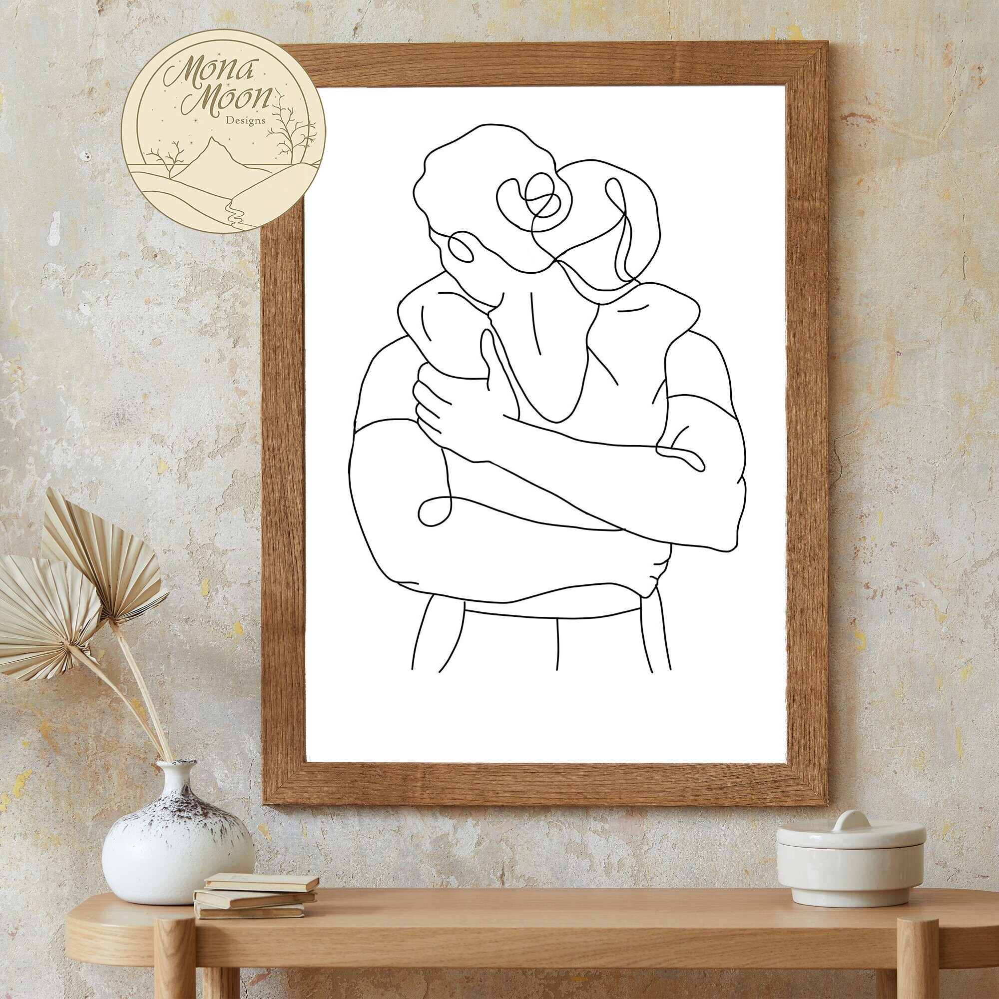 Couple Hugging Art, Line Art Couple Print, Line Art Printable Wall Art ...