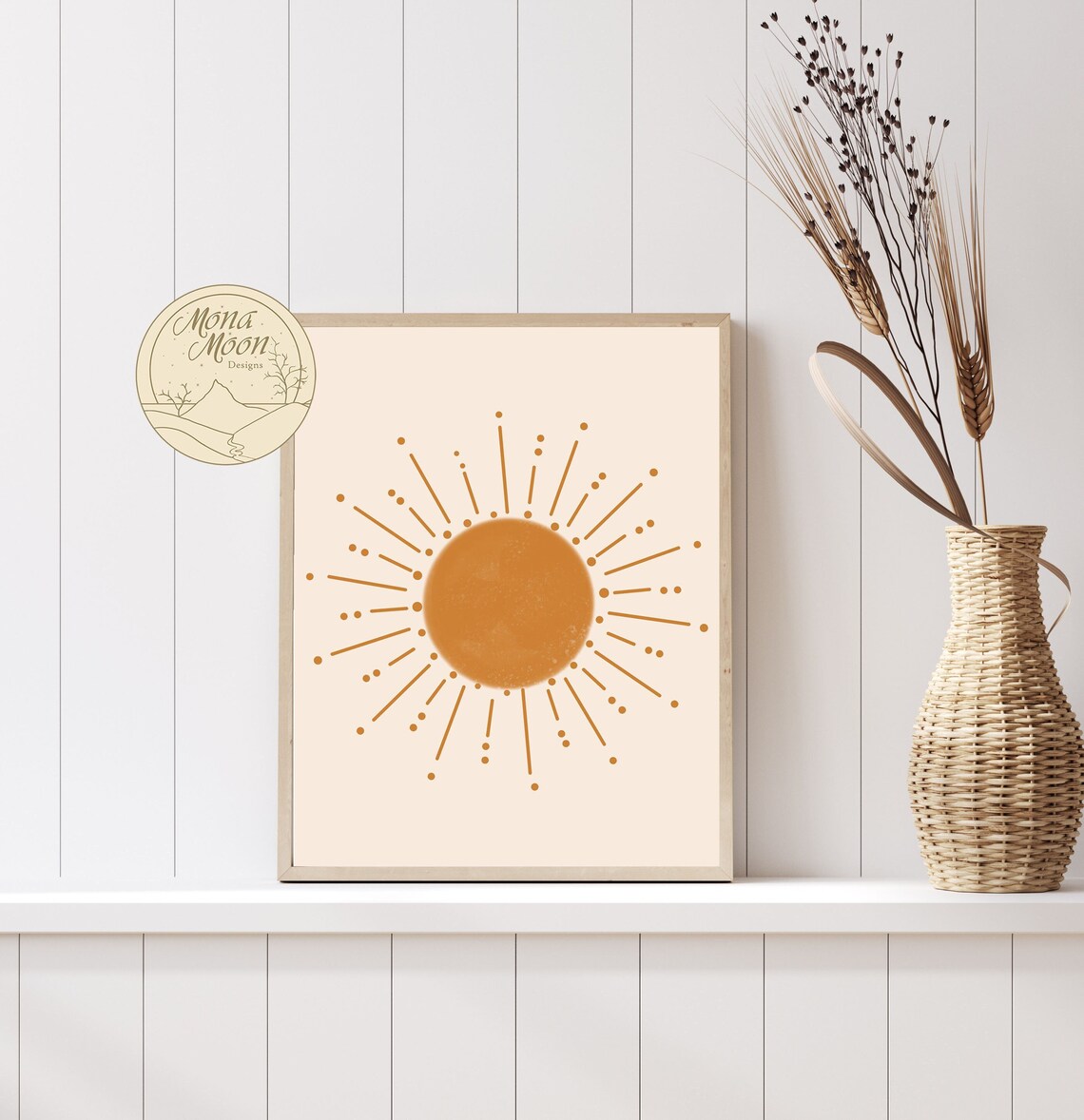 Boho Sun Print, Sunrise Wall Art, Yellow Sun Poster, Boho Art Print ...