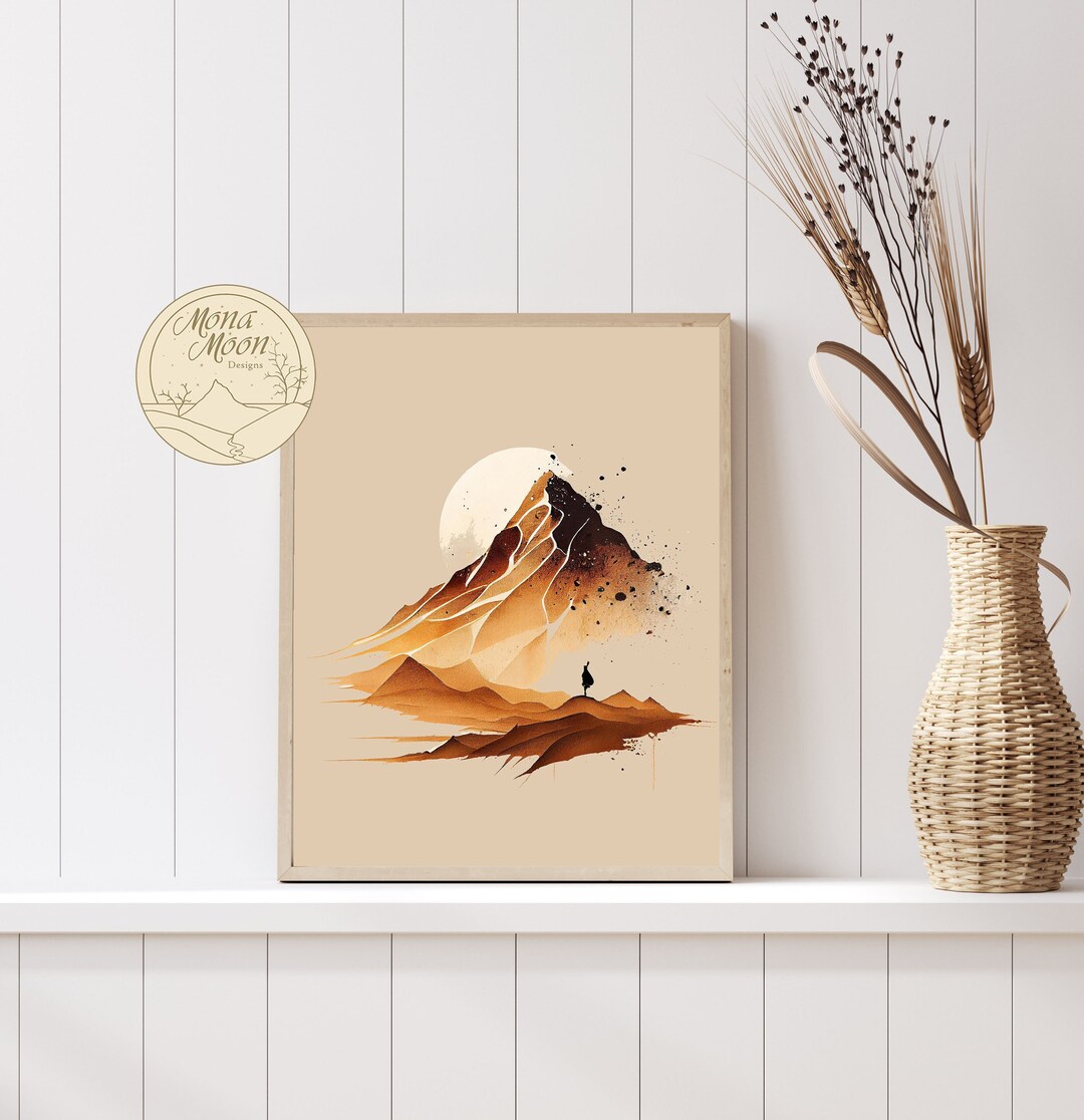 Vibrant Sunset Mountain Boho Digital Illustration | Unique Mid-century ...