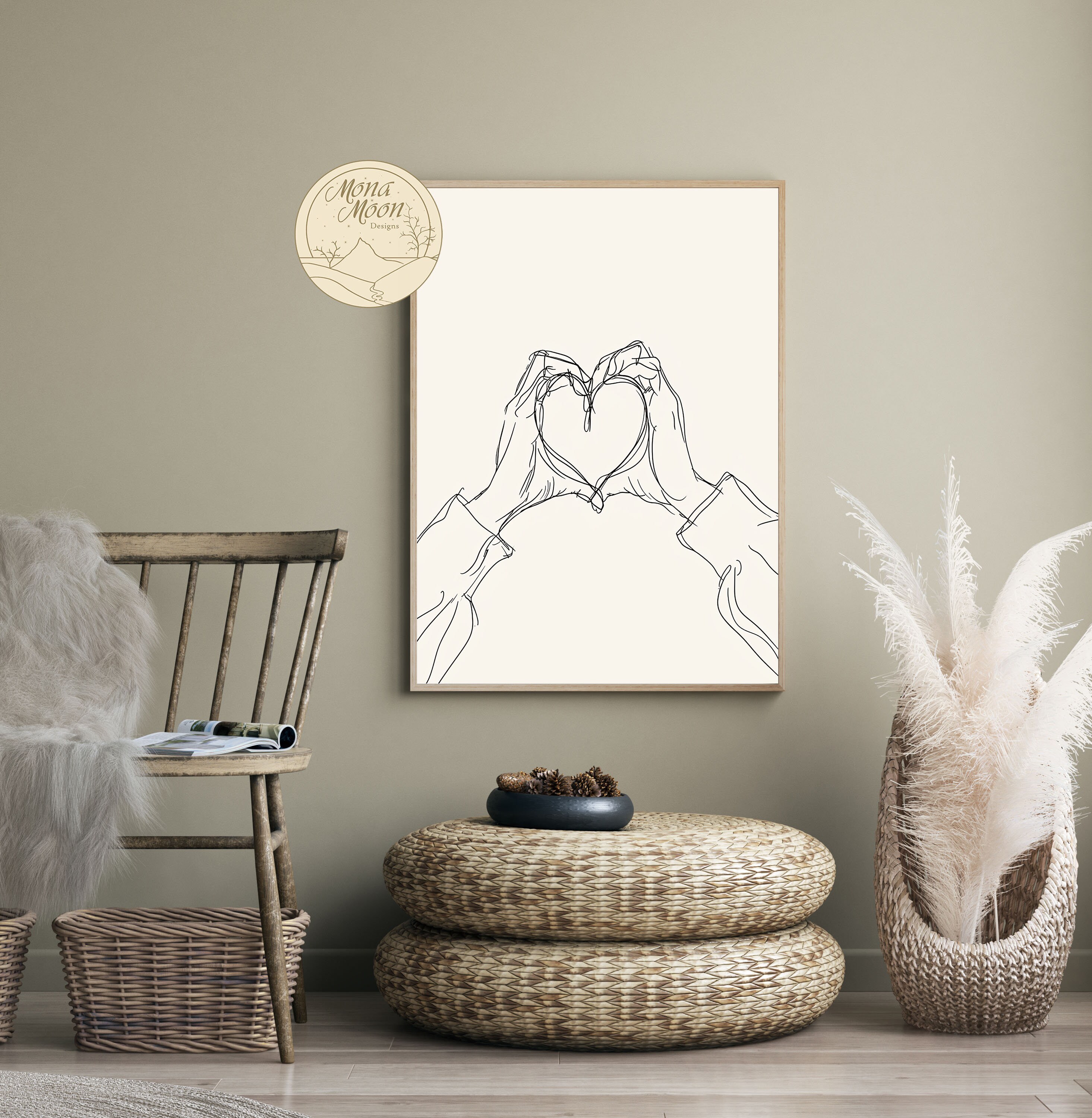Line Drawing Print, Hand Heart Print, Hands Line Art, Line Art, Heart ...