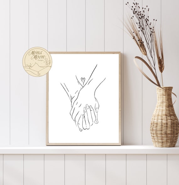 Line Drawing Print Holding Hands Print Hands Line Art Line - Etsy