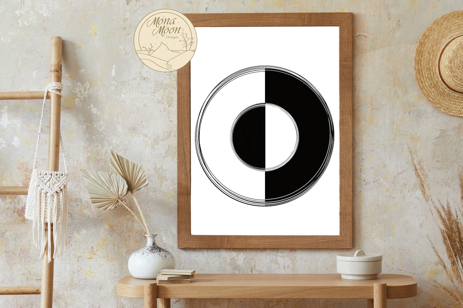 Black and White Abstract Circle Print, Modern Design, Abstract Wall Art ...
