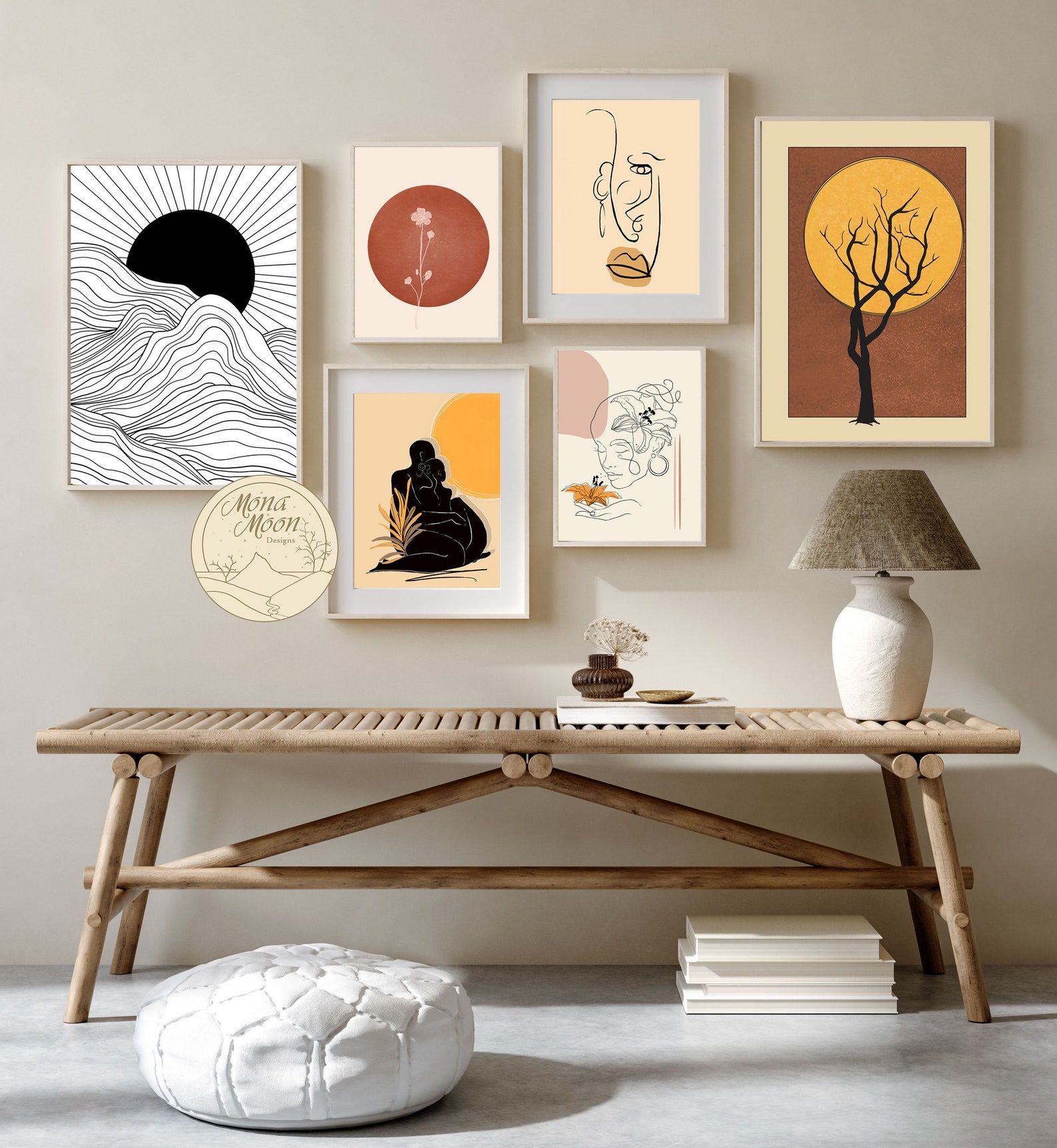 Abstract Boho Art Set of 6, Mid Century Modern Print Set of 6, Bohemian ...