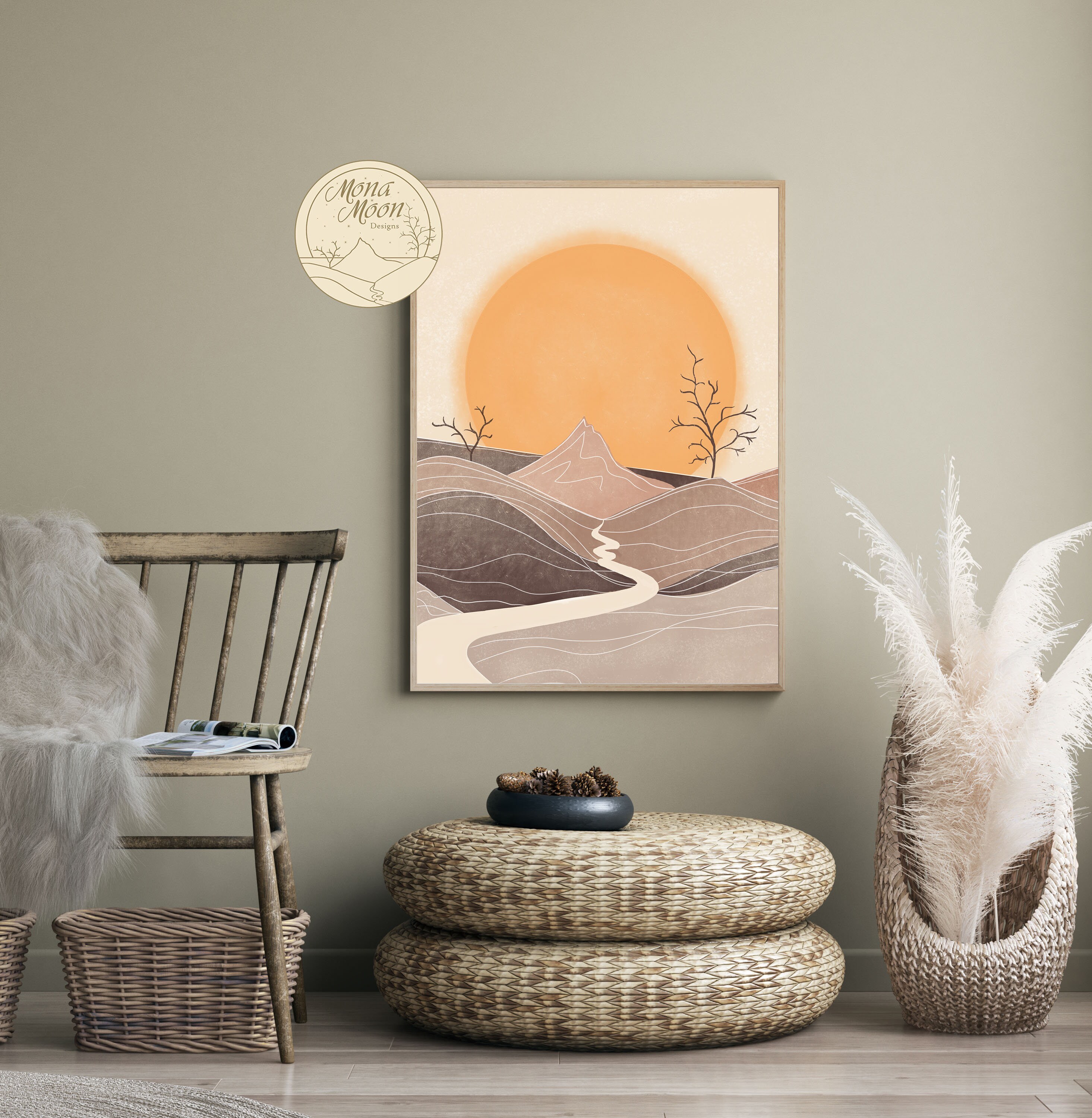 Boho Desert Wall Art, Mid Century Modern Desert Print, Sunset Digital ...