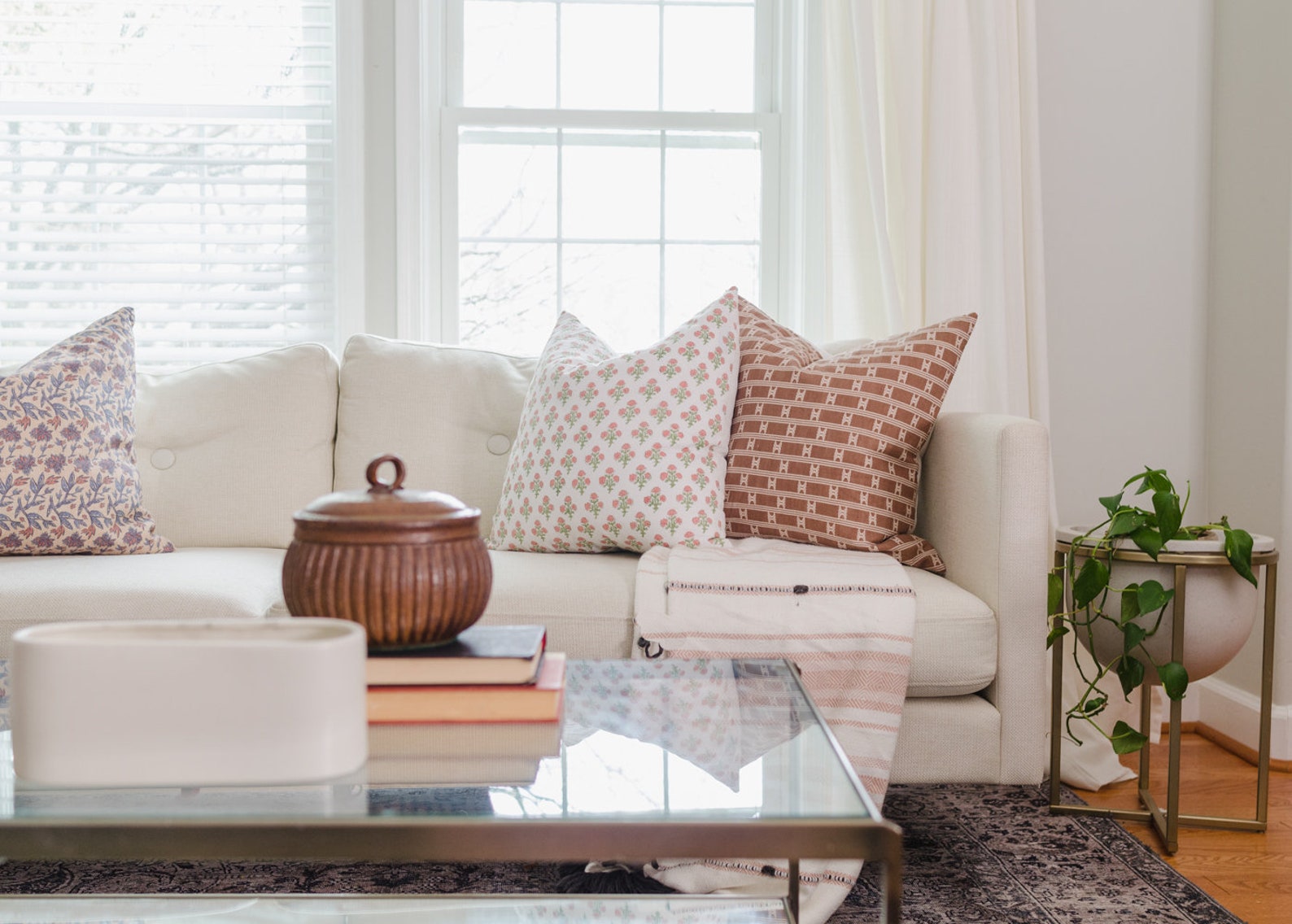Sima Block Printed Floral Pillow Ivory/neutral Throw - Etsy