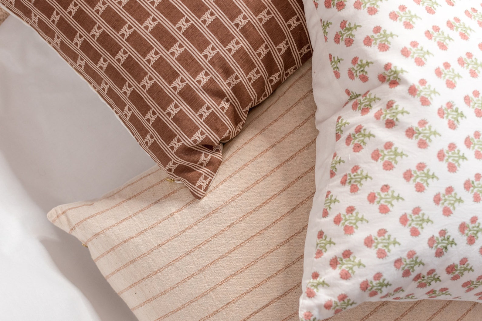 Sima Block Printed Floral Pillow Ivory/neutral Throw - Etsy