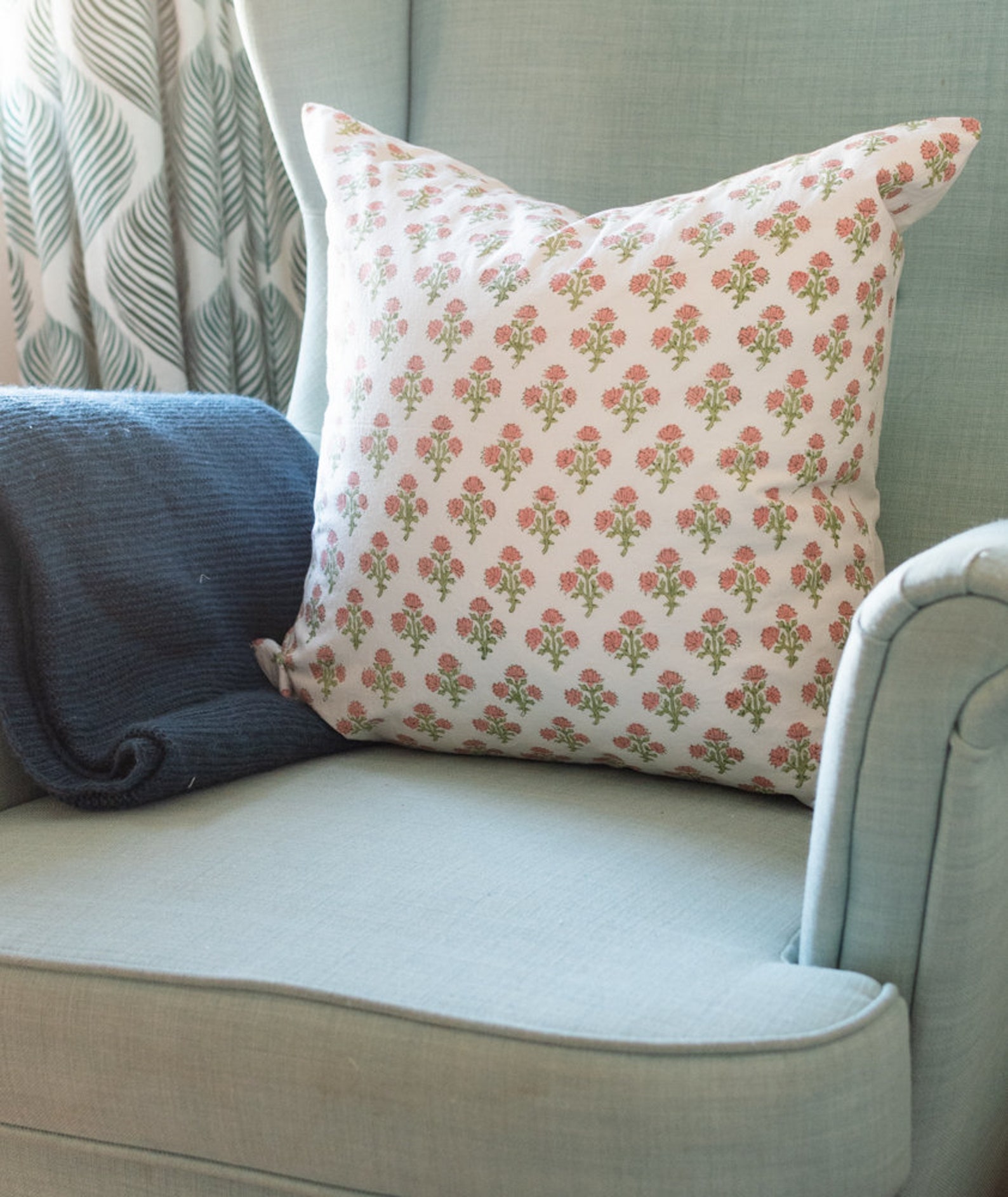 Sima Block Printed Floral Pillow Ivory/neutral Throw - Etsy