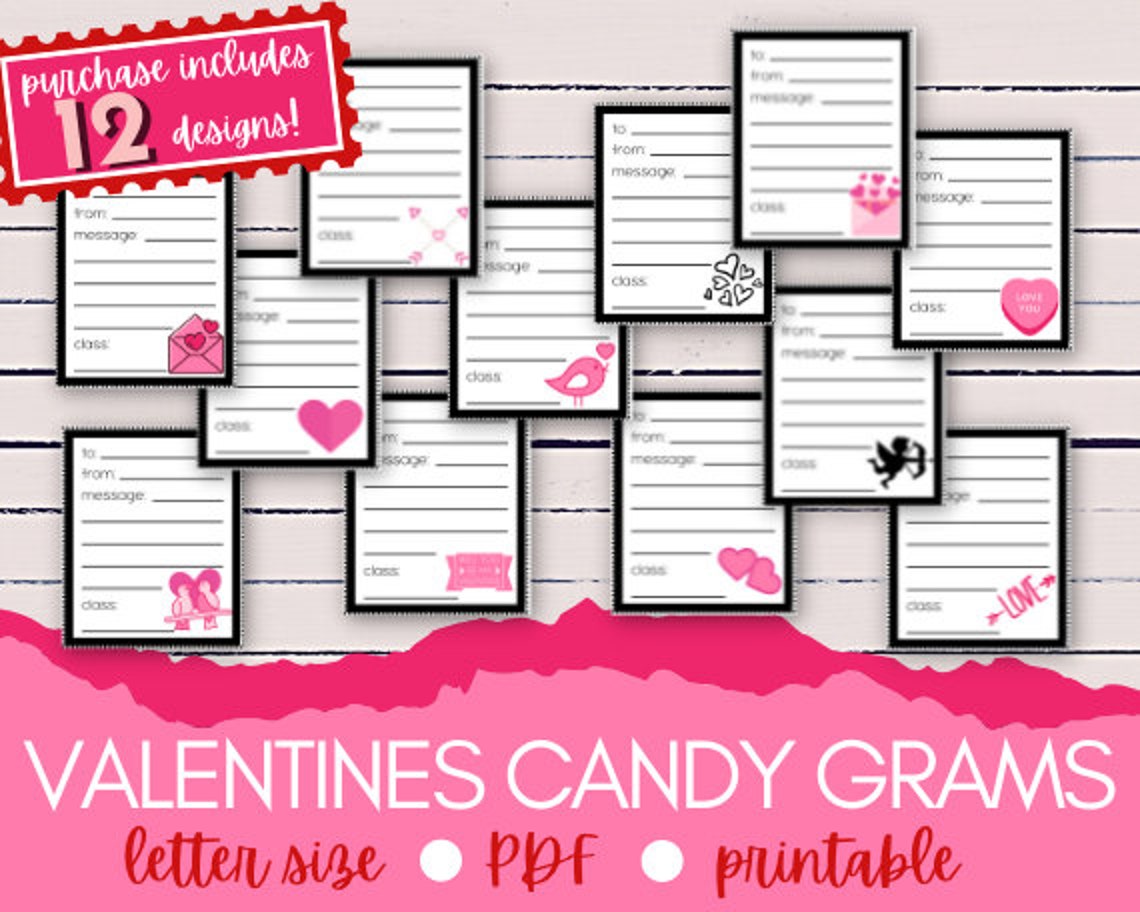 Valentine's Day Candy Grams, Printable Candy Grams, Valentine, School ...