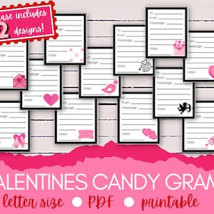 Valentine's Day Candy Grams, Printable Candy Grams, Valentine, School ...