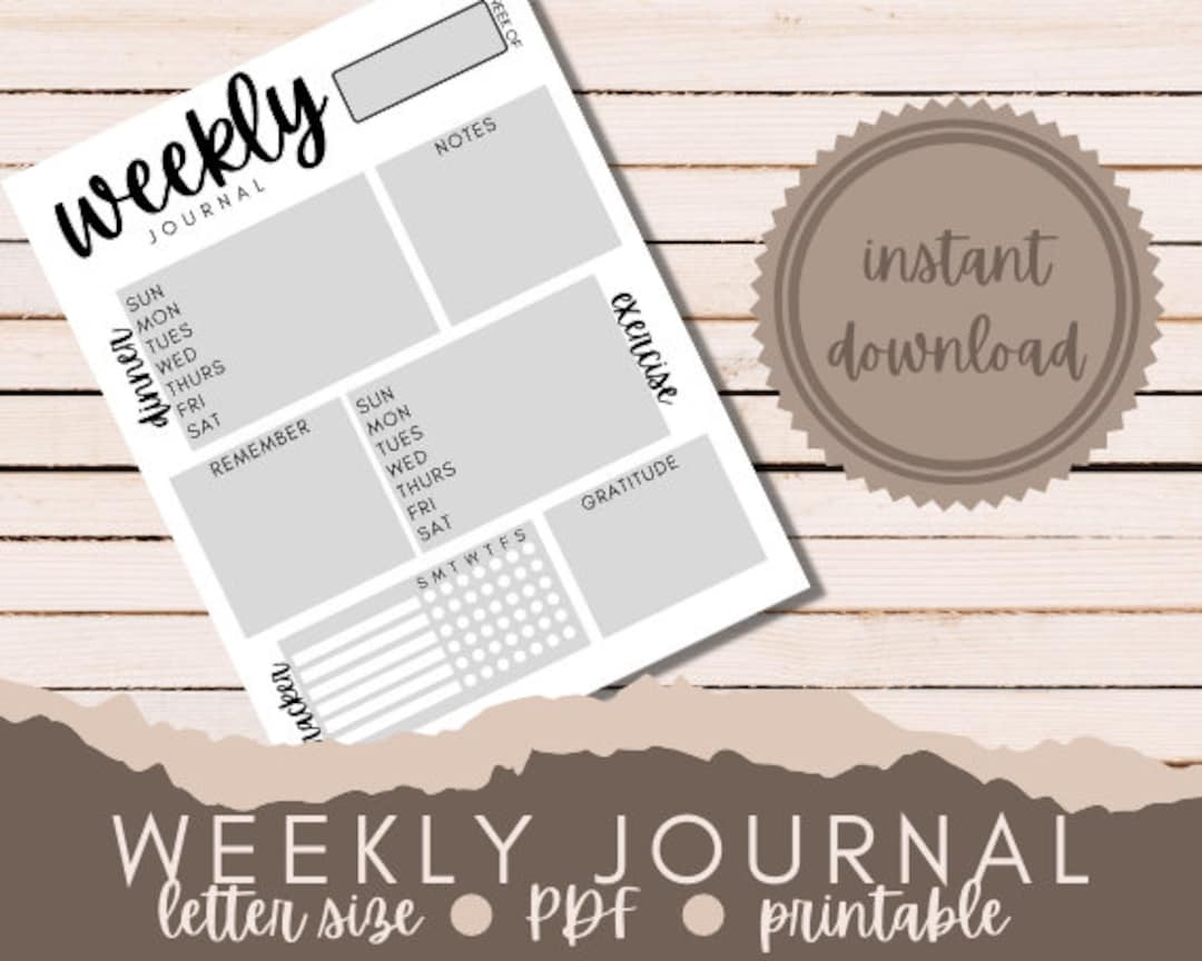 Weekly Planner Printable, One Week Journal, Weekly Calendar, Weekly ...