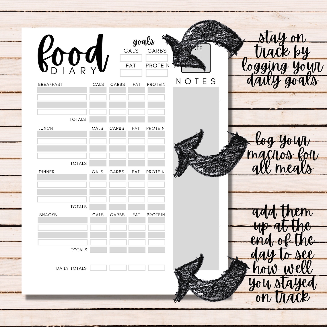 Daily Macros Tracker, Food Tracker, Food Log, Macros Log, Calorie ...