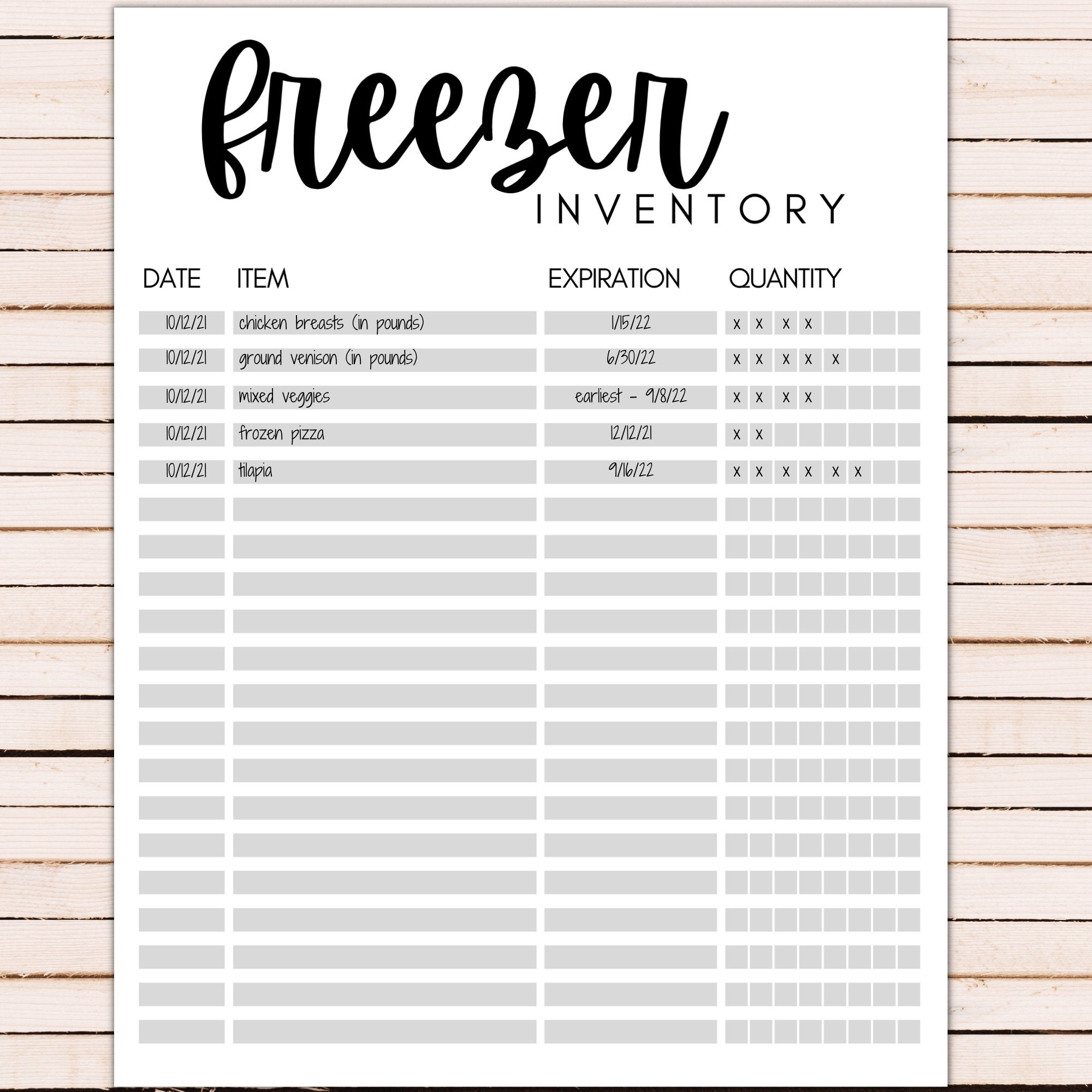 Printable Freezer Inventory Sheet, Freezer Tracking, Freezer Log ...