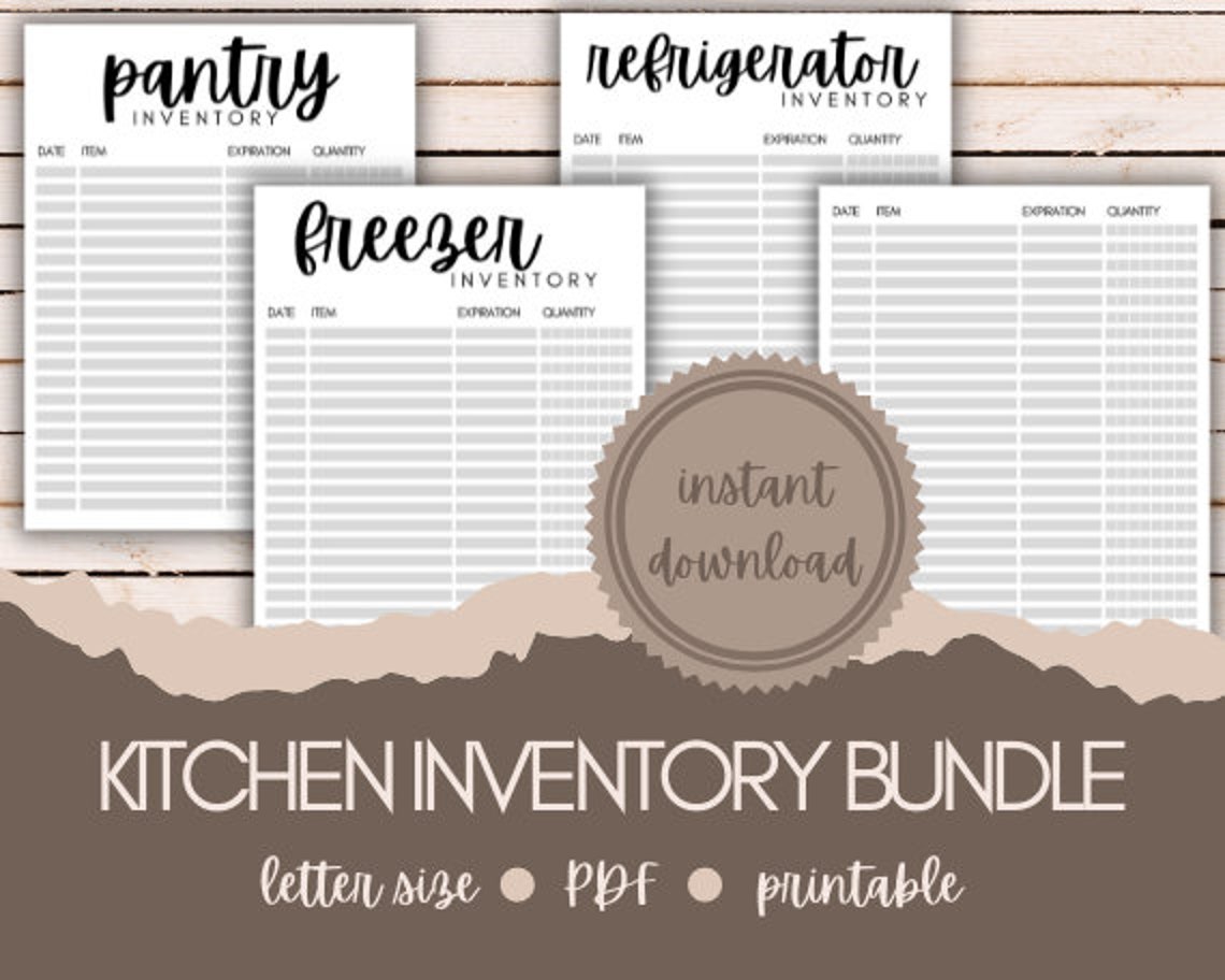 Printable Kitchen Inventory Sheet, Pantry Inventory, Freezer Inventory ...