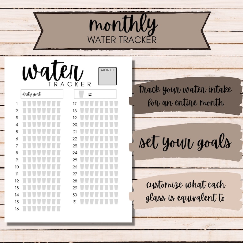 Printable Monthly Water Tracker, Water Log, Habit Tracker, PDF, Water ...