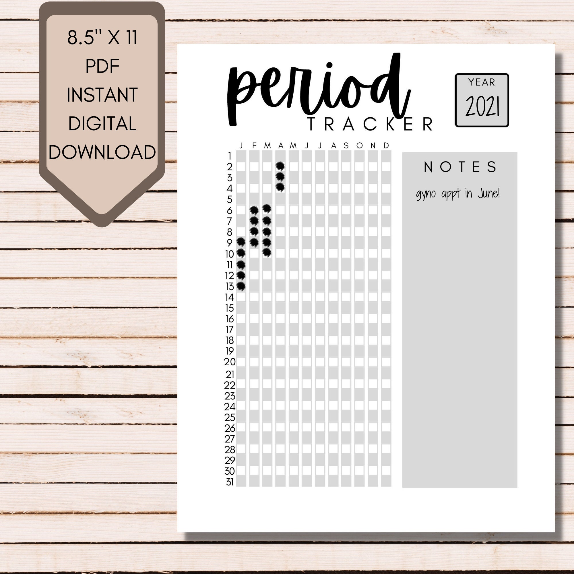 Printable Period Tracker, Period Journal, Period Log, Menstruation ...