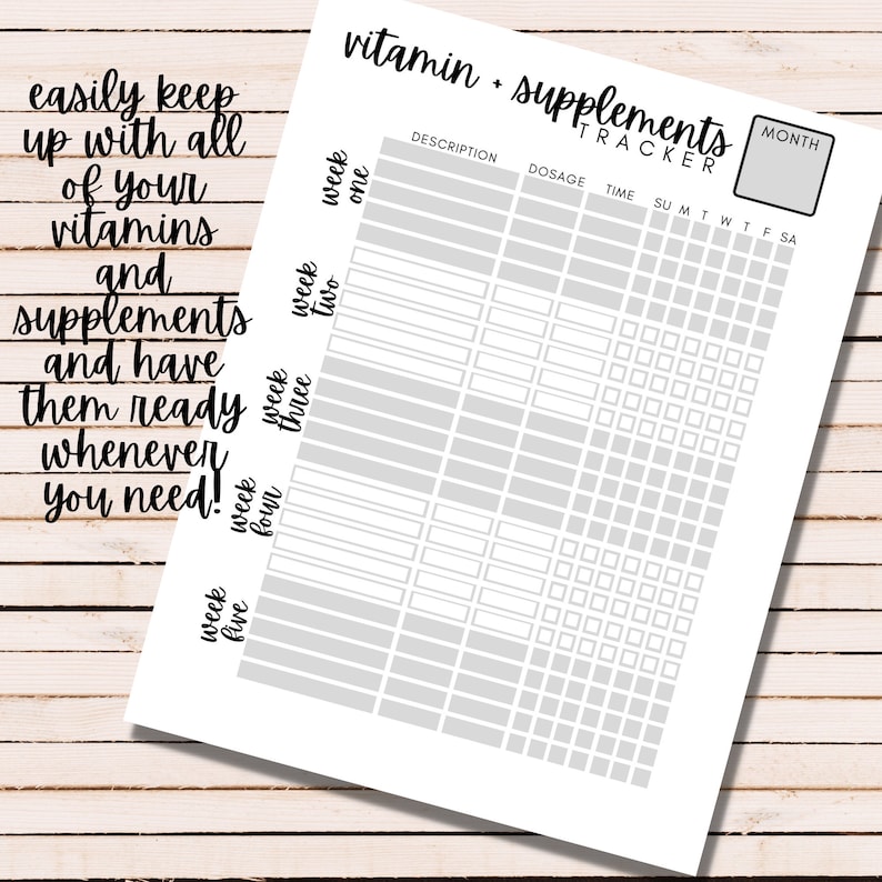 Vitamin and Supplement Tracker, Supplement Tracker, Vitamin Template ...