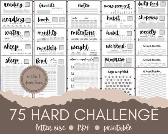75 Hard Challenge Tracker, 75 Hard Printable Planner, 75 Hard Checklist ...